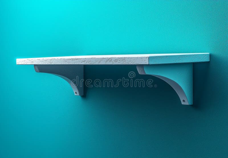 A White Empty Shelf Against a Green-blue Pastel Background with a 3D ...
