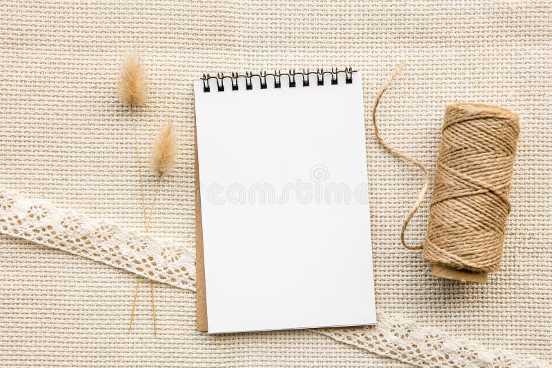White Empty Spiral Notebook Page with Natural Beige Background. Stock ...