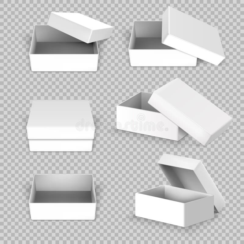 White Empty Square Open Box in Different Positions Vector Set Stock ...