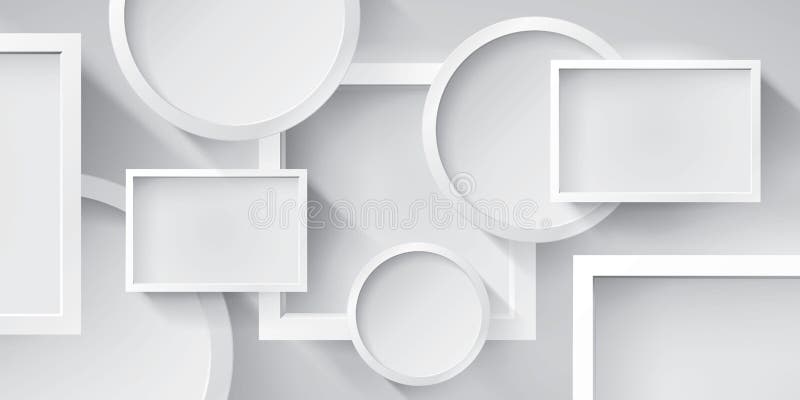 White Empty Squares and Round Frames, Abstract Composition. Mock Up ...