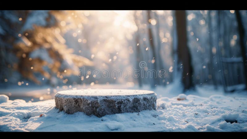 A White Empty Stone Round Podium Stands on the Snow Stock Photo - Image ...