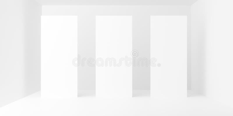 White Empty Studio Room Background with Three Vertical, Blank Panels in ...