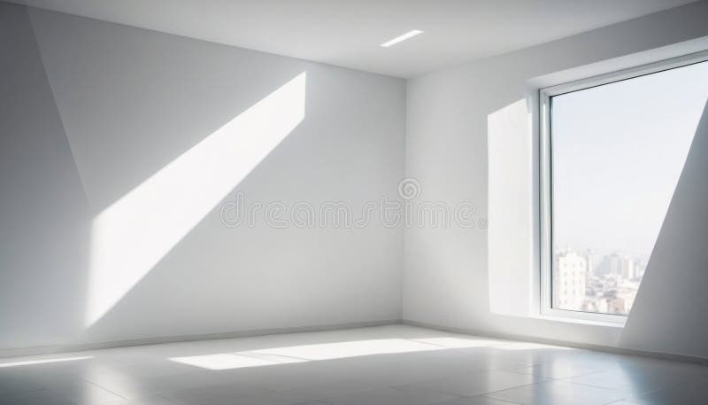 White Empty Studio Space with Large Window and Empty Wall, Mockup for ...