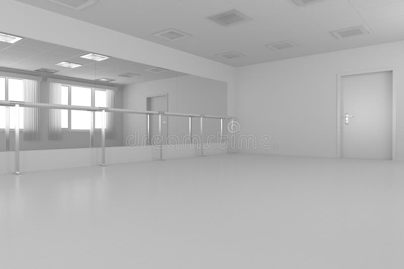 White Empty Training Dance-hall with Flat Walls, White Floor and Stock ...