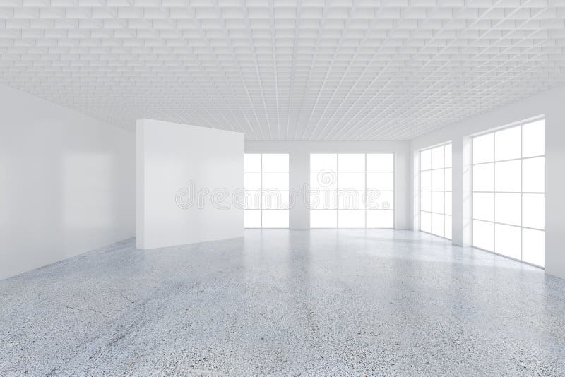 White Emty Office Interior with Large Windows. 3d Rendering Stock ...