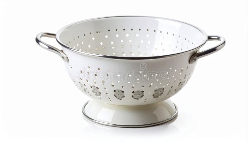 White Enamel Metal Colander Isolated on White Background Stock ...