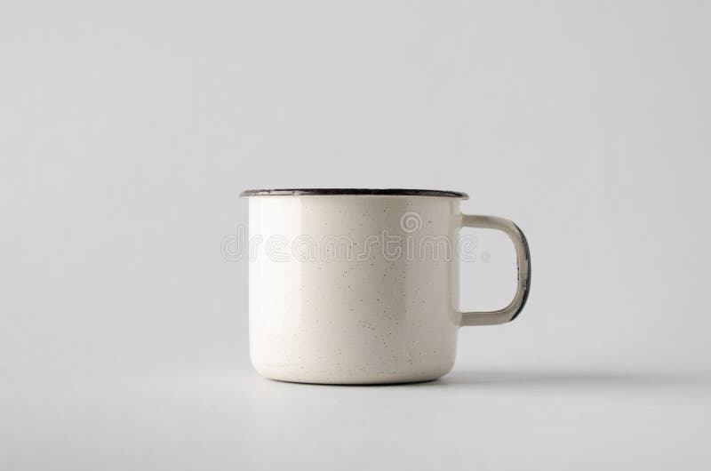 White Enamel Mug Mock-Up stock photo. Image of steel - 203304262