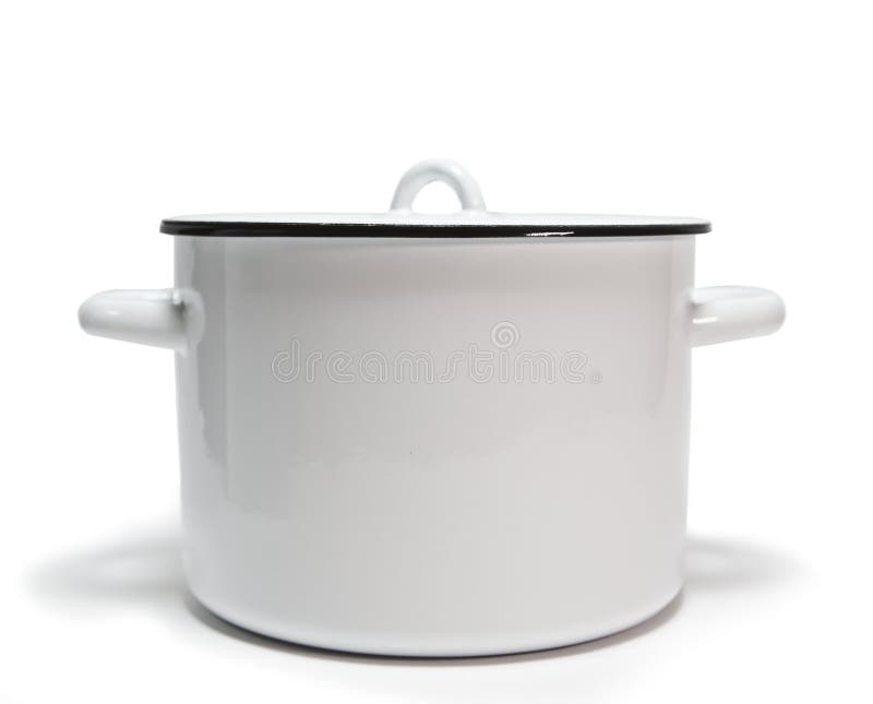 The White Enameled Pan on White Background Stock Photo - Image of ...