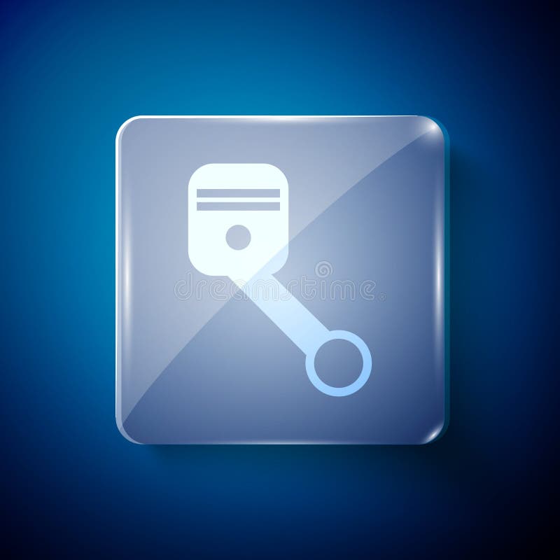 White Engine Piston Icon on Blue Background. Car Engine Piston Sign ...