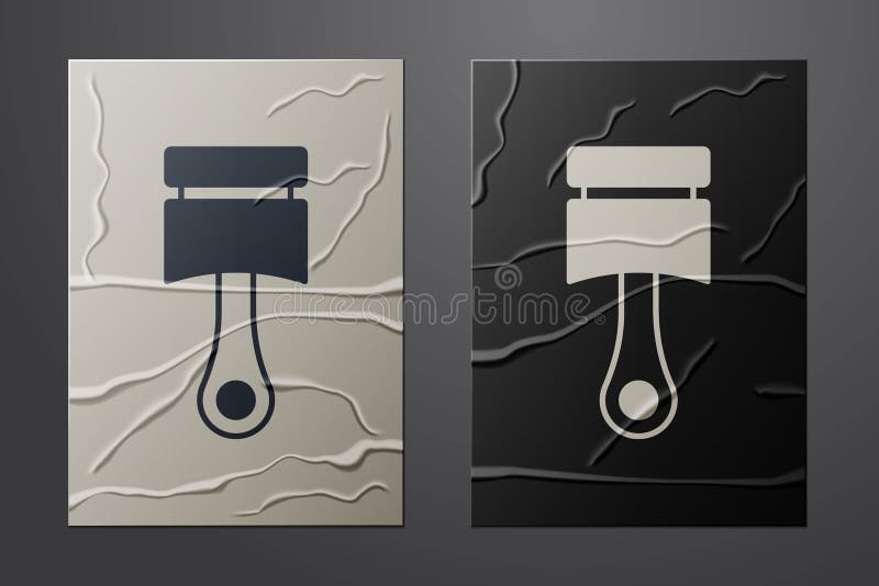 White Engine Piston Icon Isolated on Crumpled Paper Background. Car ...