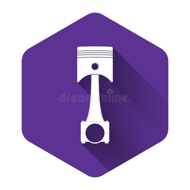 White Engine Piston Icon Isolated with Long Shadow. Car Engine Piston ...