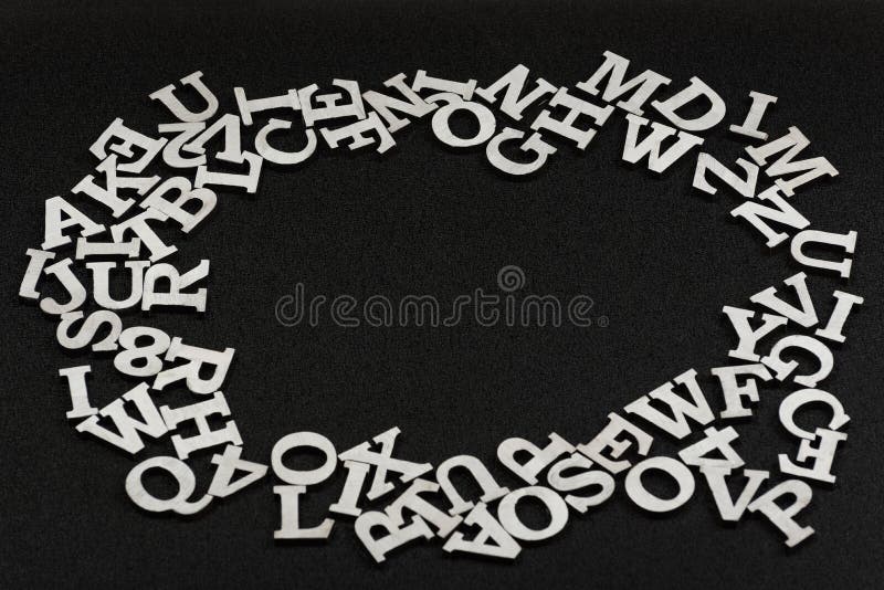 White English Letters in Form of Round Frame on Black Background. Copy ...