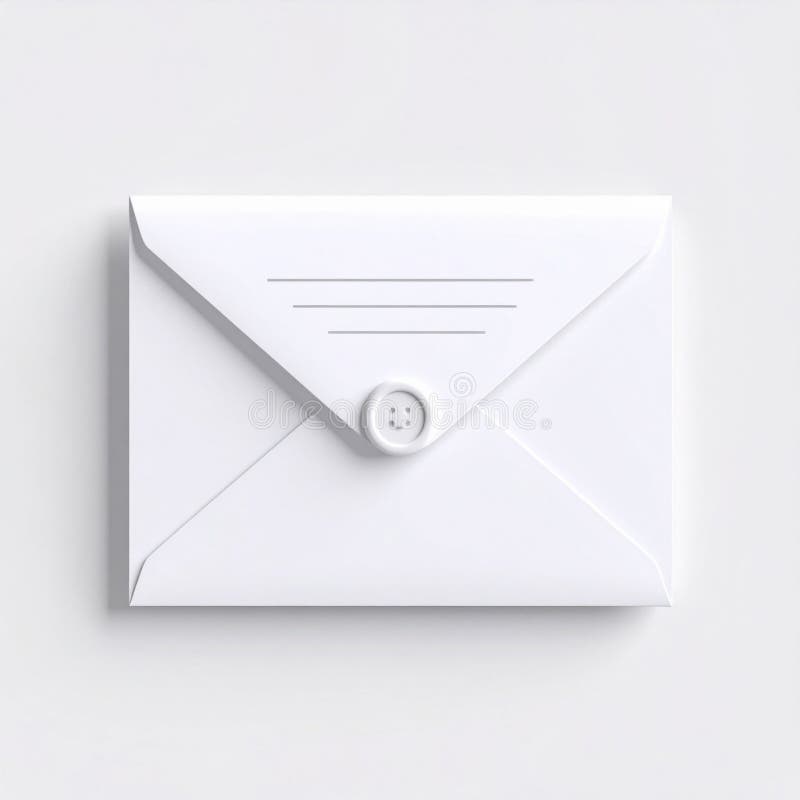 White Envelope with Button Detail on White Background Stock ...