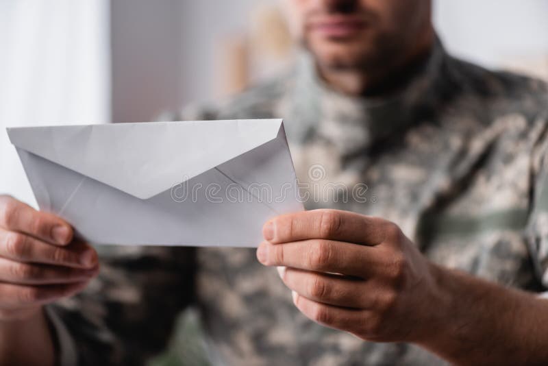 White Envelope in Hands of Military Stock Image - Image of letter ...