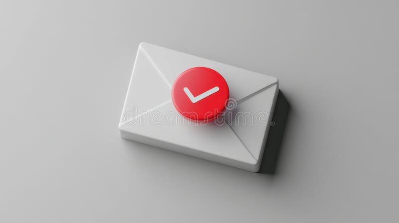 White Envelope with a Red Checkmark Button on a Gray Background ...