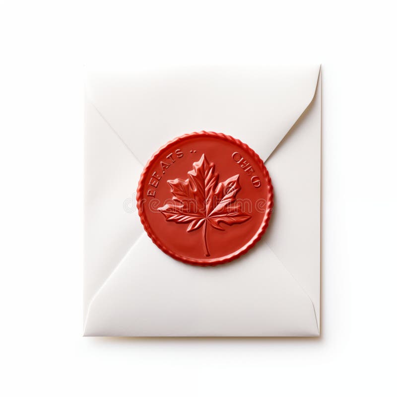 White Envelope with Red Wax Seal Featuring Maple Leaf Design Stock Illustration - Illustration ...