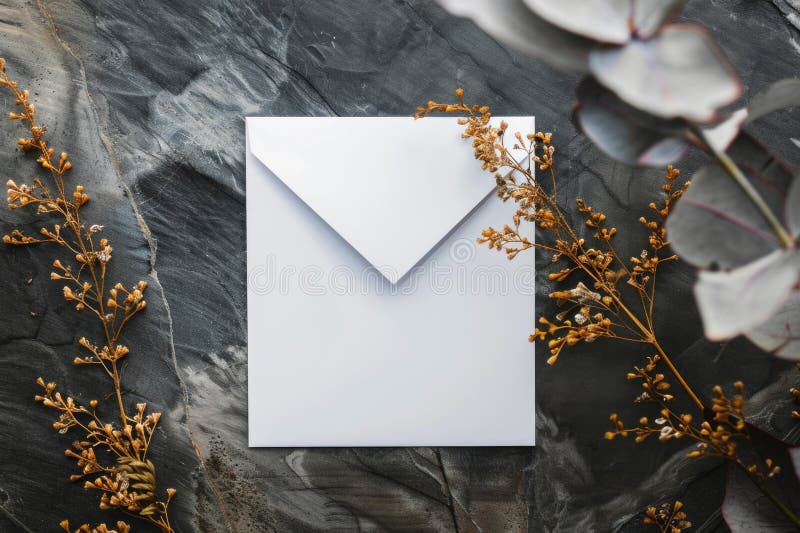 A White Envelope Sitting on a Table Stock Photo - Image of table ...