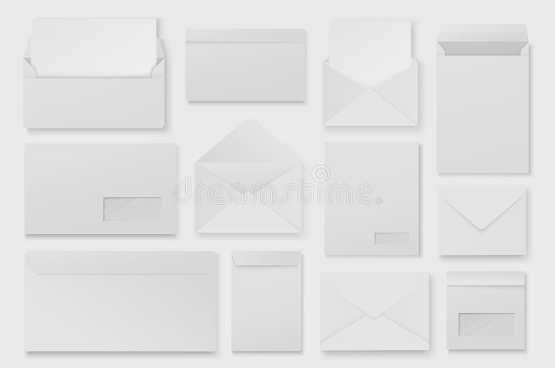 White Envelopes Mega Set in 3d Realistic Design. Bundle Elements of ...