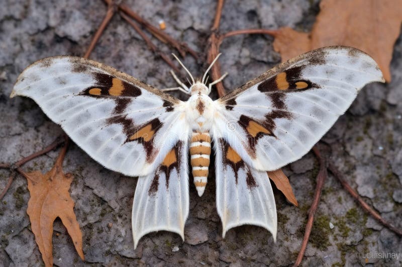 White Ermine Moth Blending with White Birch Bark Stock Image - Image of ...