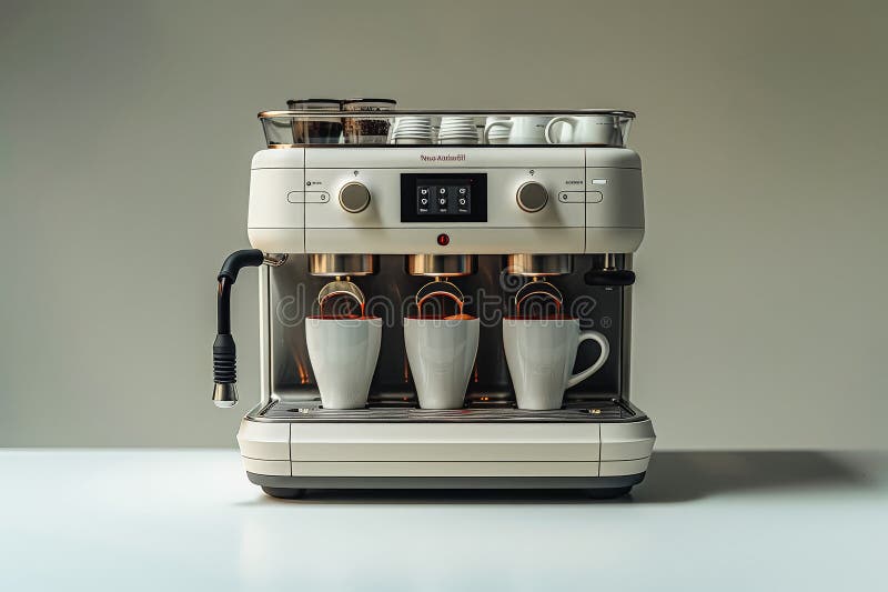 A White Espresso Machine with Three Cups of Coffee in it Stock Image ...