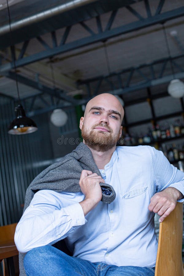 White European Bald Man in the Workspace Stock Photo - Image of looking ...