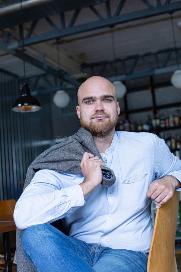 White European Bald Man in the Workspace Stock Image - Image of front ...