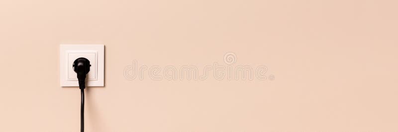 Electrical Outlet with Plug on Beige Wall Banner, Header Stock Image ...