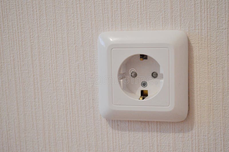 White European High Voltage 220W Sockets on a White Wall with Blank ...