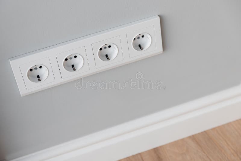White European Sockets on Gray Concrete Wall in Loft Style, with High ...