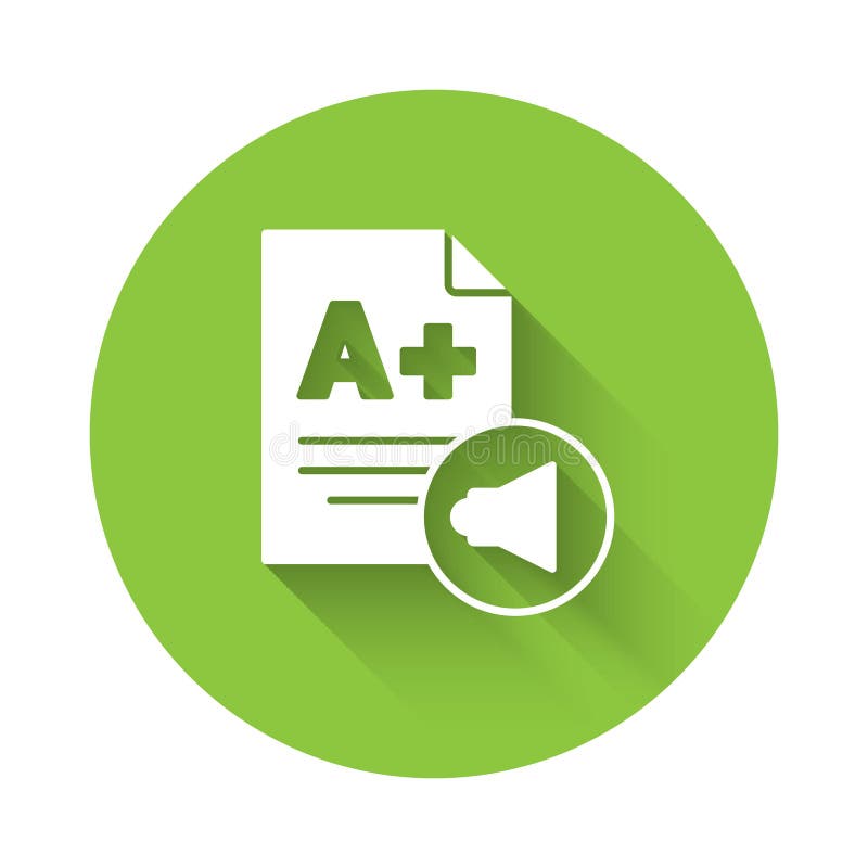 White Exam Sheet with a Plus Grade Icon Isolated with Long Shadow. Test ...