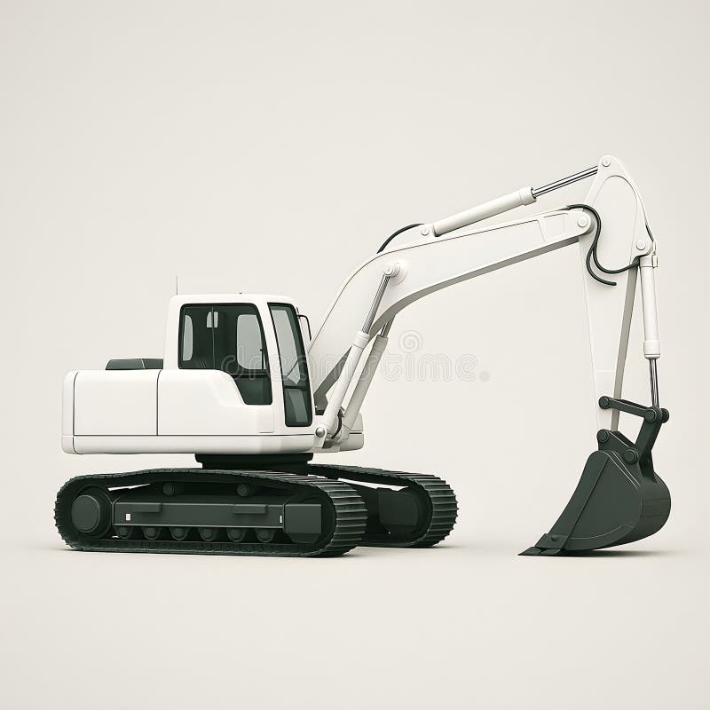 White Excavator with Hydraulic Arm Extended, Resting on Tracks Stock ...