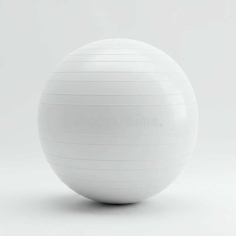 White Exercise Ball with Subtle Horizontal Grooves Resting on a Smooth ...