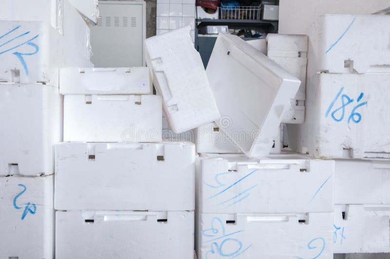White Expanded Polystyrene Boxes Pilled at Wholesale Market Stock Image ...
