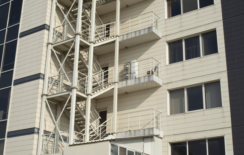 White External Metal Emergency Staircase on Building Stock Photo ...
