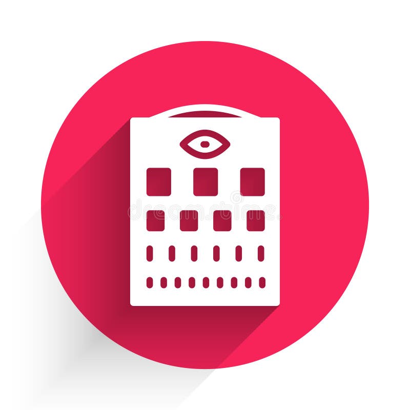 White Eye Test Chart Icon Isolated with Long Shadow. Poster for Vision ...