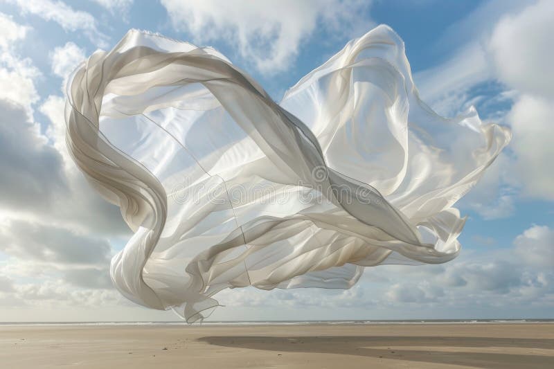 A White Fabric Billowing and Changing Shape with the Wind on a Sunny ...