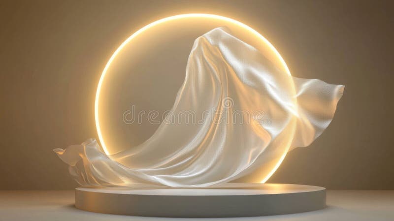 White Fabric Draped Around a Glowing Circle Stock Illustration ...