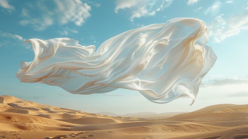 White Fabric Flying in the Wind in the Desert. 3d Rendering Stock ...