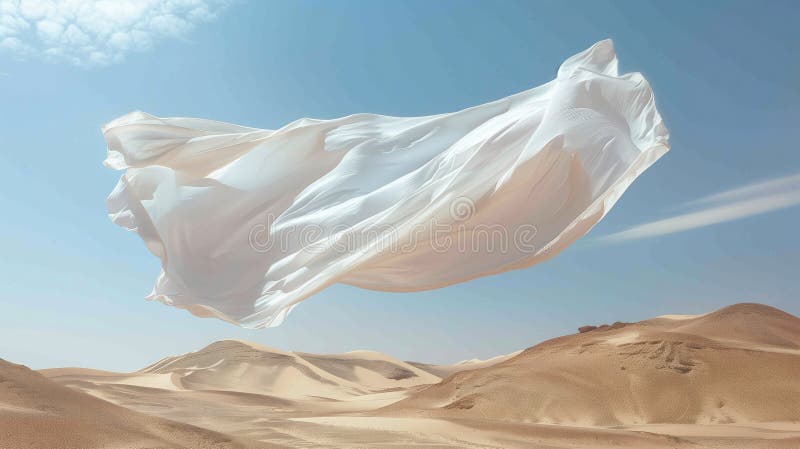 White Fabric Flying in the Wind in the Desert. 3d Rendering Stock ...