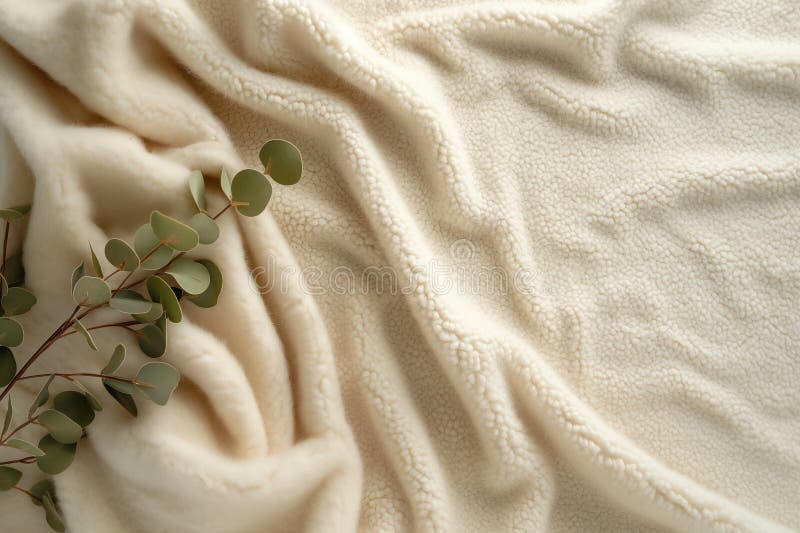 White Fabric Folded Neatly with Single Green Leaf Adds Natural Touch To ...