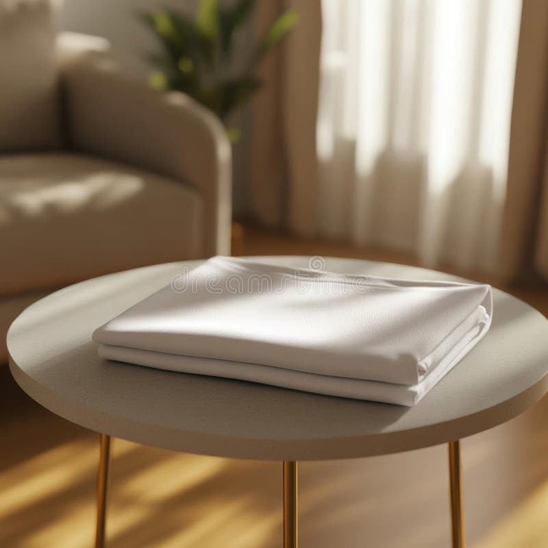 White Fabric Folded on Round Table in Living Room Stock Illustration ...