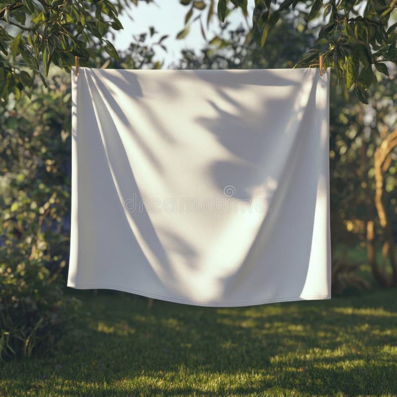 White Fabric Hanging on a Clothesline in a Garden Stock Illustration ...