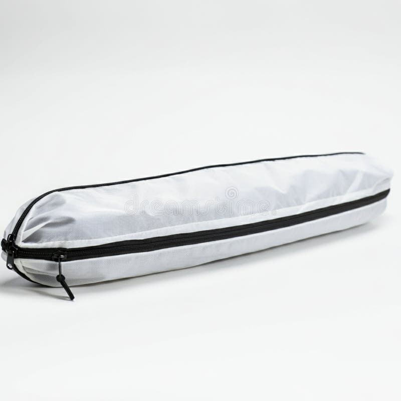 White Fabric Pencil Case with a Long, Rectangular Shape. Features a ...