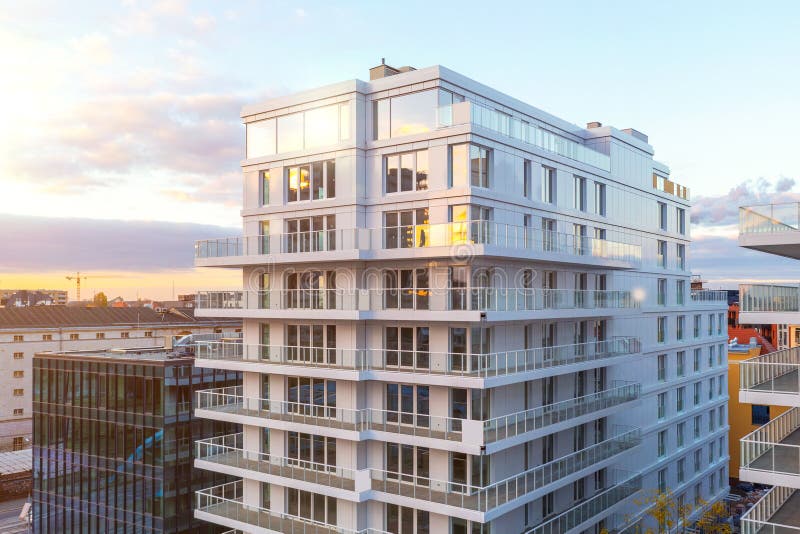White Facade of a Modern Multi-storey Building. View from Above Stock ...