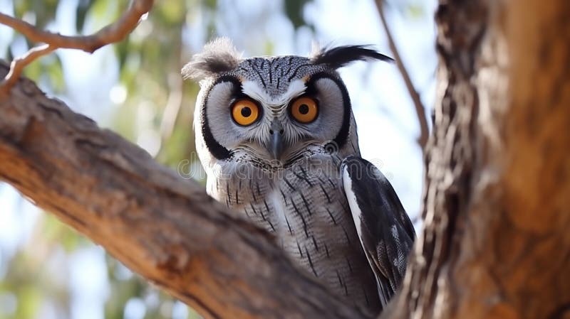A White Faced Scops Owl Ptilopsis Leucotis in a Tree Staring with Large ...