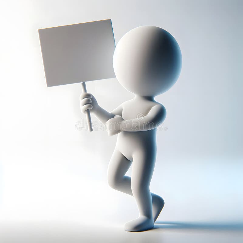 A White Faceless Figure Walks while Holding a Blank Rectangular Sign on ...