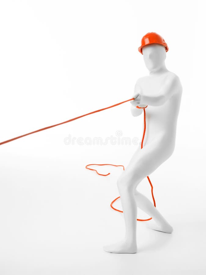 White Faceless Man with Helmet Pulls Rope Stock Image - Image of muscle ...