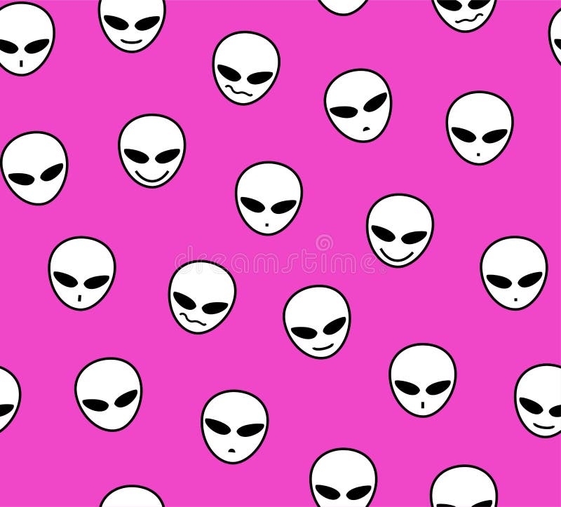 Aliens, Seamless Pattern, Hot Pink, Different Emotions, Vector. Stock ...