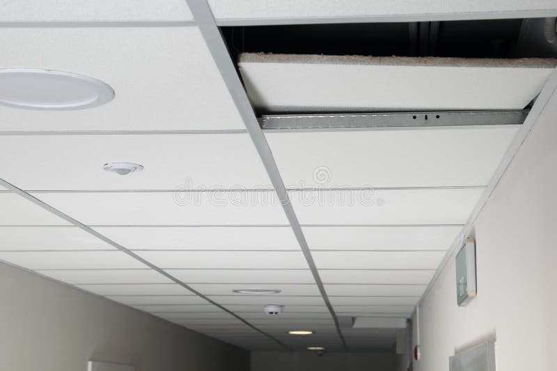 White False Ceiling with Open Hole Stock Photo - Image of electricity ...