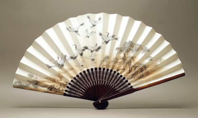 A White Fan with Birds on it Stock Illustration - Illustration of ...
